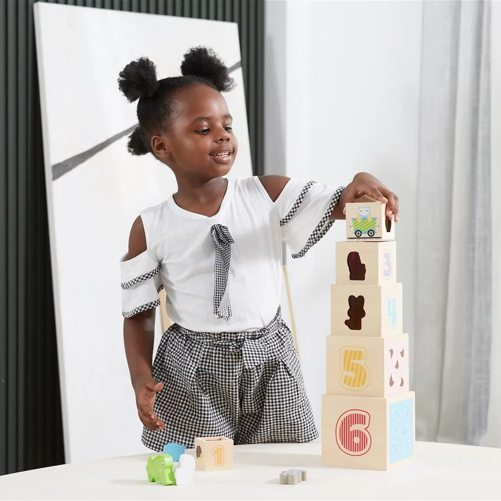 Viga Toys Wooden Nesting & Stacking Blocks,Stacking Cubes.Wooden ...